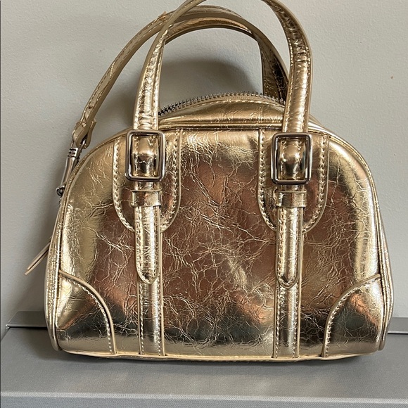 Zara | Bags | Zara Metallic Gold Mini Top Handle Bag With Crossbody ...